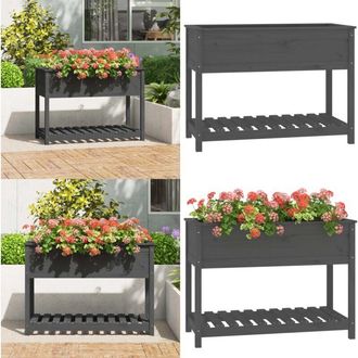 vidaXL Pflanzk&uuml;bel mit Ablage Grau 111,5x54x81 cm Massivholz Kiefer - Holzpflanze - Hochbeet - K&uuml;belpflanzen - Balkonbegr&uuml;nung - Gartenm&ouml;bel - Home & Living