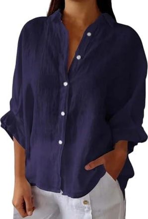 Generic Mes Commands HUIFUAO T-Shirt surdimensionné pour Femme en Coton et Lin avec Boutons et col en V, Manches Courtes, élégant et Ample, Basique pour Femme