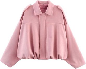 Generic Veste bomber en daim synth&eacute;tique pour femme avec fermeture &eacute;clair, manteau pilote &agrave; revers de printemps, v&ecirc;tement dext&eacute;rieur d&eacute;contract&eacute; &agrave; manches lon