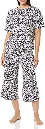 Amazon Essentials Ensemble de pyjama en jersey tricoté - couleurs abandonnées Femme, Bleu Marine Silhouette Florale, 5XL Grande taille