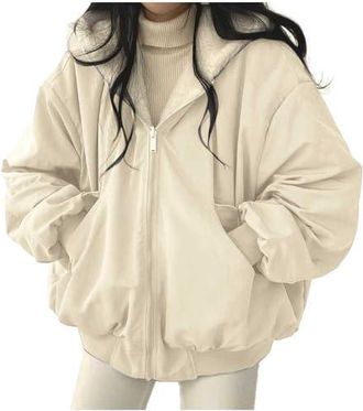 Generico Veste Sherpa pour femmes et adolescents Réversible Y2k avec fermeture éclair et capuche Veste en polaire Manteau dhiver Grunge Vêtements coréens dexté