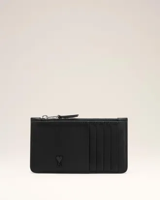 Ami Porte-Cartes Zipp&eacute; Ami De Coeur Noir en Cuir De Vachette Noir - TU - Unisex