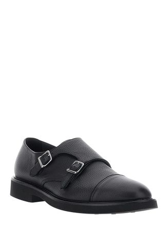 Doucal's Double Buckle Monk Strap Loafer - Black