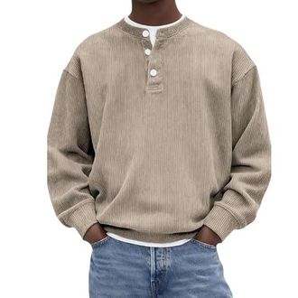 Generic Sweat-shirt uni léger pour homme - Couleur unie - Velours côtelé - Pull sans capuche - Pour entraînement intérieur et extérieur, kaki, XXL