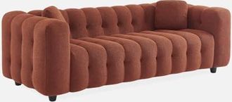 Sweeek Canapé 3 Places en Bouclette texturée capitonné Terracotta - Structure Bois deucalyptus et contreplaqué