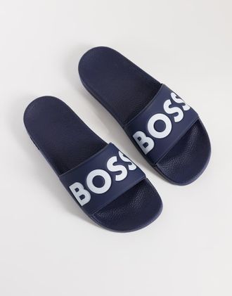 HUGO BOSS BOSS Black claquettes &agrave; imprim&eacute; logo bleu marine
