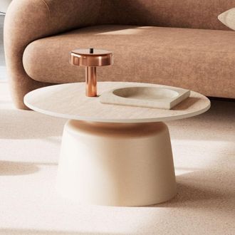 M&S Collection Table basse 70x70x36cm en c&eacute;ramique beige - SANTINI