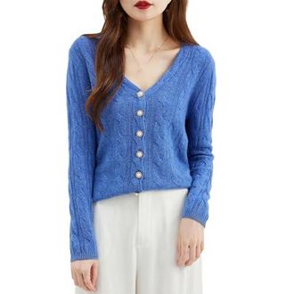 Generic Y2k Cardigan dhiver en laine m&eacute;rinos pour femme avec col en V et tricot doux, bleu, Taille XS