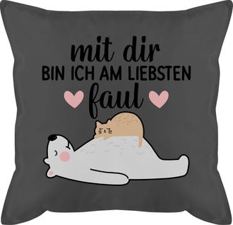 Shirtracer Kissen 50x50 - Statement - Mit dir Bin ich am liebsten faul - schwarz - 50 x 50 cm - Grau - liebes Spruch Statement-Kissen Statements Liebe m&auml;nnerkiss