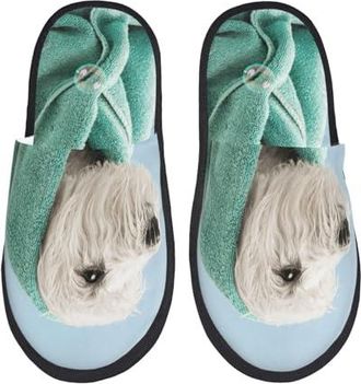 Generic Imprimé Chien Enveloppé Dans Une Serviette Pantoufles Moelleuses Chauds Pantoufle Hiver Slippers Pour Homme Extérieur Chambre M