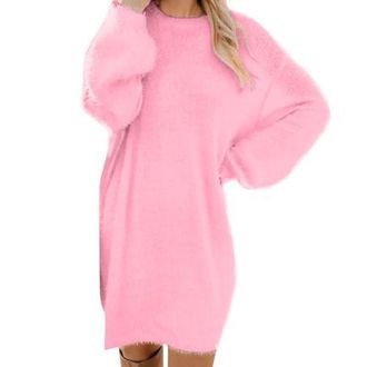 Generic Robe Hiver Femme Chic et Elegant Pull Femme Chic Couleur Unie Col Rond D&eacute;contract&eacute;es Comfortable Pullover Sweater Rose XL