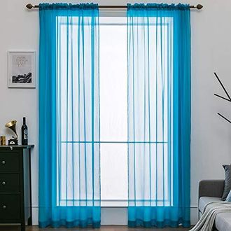 Miulee 2 Panneaux Couleur Pure Rideaux De Fen&ecirc;tre Transparents Lisse &Eacute;l&eacute;gant Panneaux Voile De Fen&ecirc;tre/Rideaux/Traitement pour Chambre Salon Bleu Clair 140x1