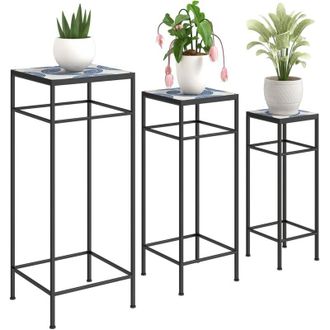 OUTSUNNY 3er-Set Pflanzenst&auml;nder, 71 cm hoch Blumenst&auml;nder f&uuml;r Innen, Pflanzenregal aus Metall, 3 verschieden gro&szlig;e Blumenregal, Blumenhocker