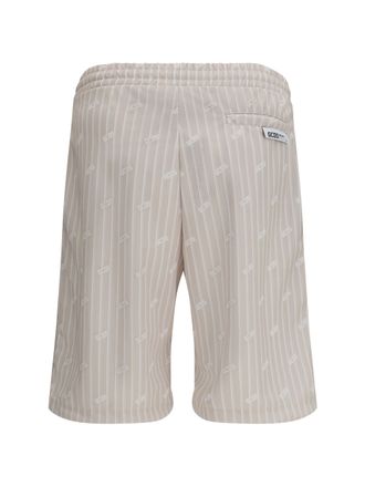 GCDS Mens All-Over Logo Pinstripe Shorts Sandshell-Bone Polyester Bermuda Sandshell/bone