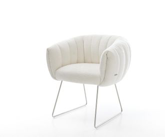 DELIFE Esszimmerstuhl Jada-Flex Boucl&eacute; Soft Beige Kufengestell Edelstahl Taschenfederkern, Esszimmerst&uuml;hle