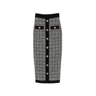 Balmain Karierter Midirock - - Skirts - Damen - Schwarzk - S