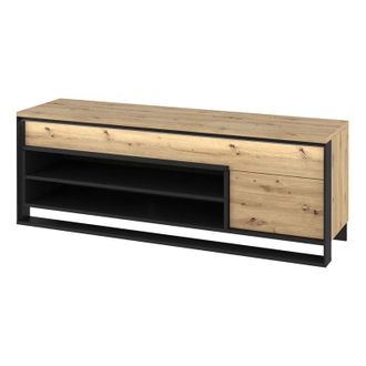 Selsey Selsey QUANT - TV-Lowboard in Eiche Artisan mit schwarzem Metallgestell und LED-Beleuchtung, 155 cm breit