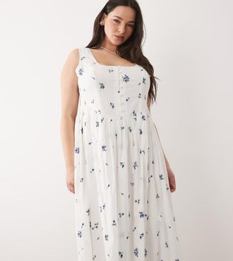 Nobody's Child Robe mi-longue tendance folk &agrave; broderies fleuries - Blanc et bleu