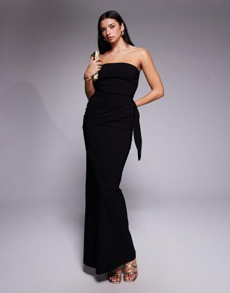 Vesper Robe bandeau longue drap&eacute;e &agrave; lavant en bengaline - Noir