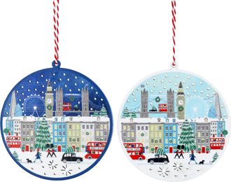 Gisela Graham London Scene Weihnachtsbaumschmuck aus Holz, 2 St&uuml;ck