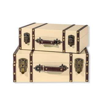 Trademark Innovations Dekorative Koffer aus Holz im Vintage-Stil, 2 Stück, cremefarben