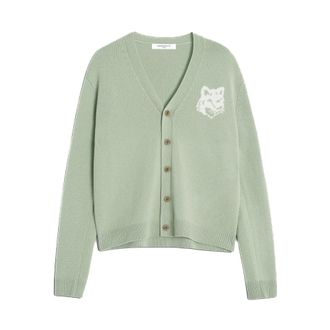 Maison Kitsun&eacute; Cardigan in Lana Merino con Ricamo Fox Grande - - Knitwear - Herren - Gr&uuml;n - L
