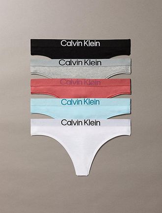 Calvin Klein 5er Pack Strings - Extra Soft Cotton Stretch - Black/ Grey Htr/ Dusty Cedar/ Antar - Damen - 2XL