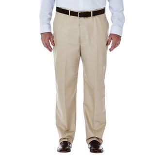 Haggar Große und große Herrenhose für Arbeit bis Wochenende, versteckte erweiterbare Taille, Klassische Passform, Flache und Plissierte Vorderhose, Khaki, fl