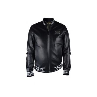 Philipp Plein Leather Bomber Jacket - - Jackets - Herren - Schwarzk - M
