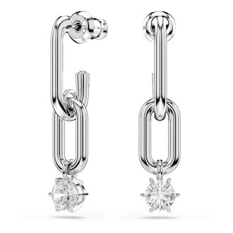 Swarovski Constella Drop-Ohrh&auml;nger, Rhodinierte Ohrringe mit Ineinandergreifenden Gliedern und Einem Schwingenden Swarovski Zirkonia im Rundschliff in Krallenfa