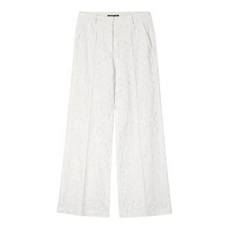 Luisa Cerano Femme, Pantalons, Blanc, Taille: 44 FR Pantalon Large en Coton avec D&eacute;tails Us&eacute;s et Sequins