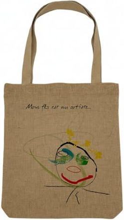 Fabulous Sac Shopping Tote Bag Aspect Lin - Dessin dEnfant Mon Fils Est un Artiste Mignon - Sac de Courses Toile Epaisse 360g Beige Naturel Cabas Port&eacute; Epaule 