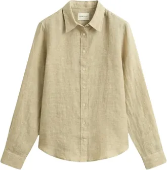 GANT Femme, Blouses et Chemises, Beige, Taille: 46 FR Chemise en lin coupe droite