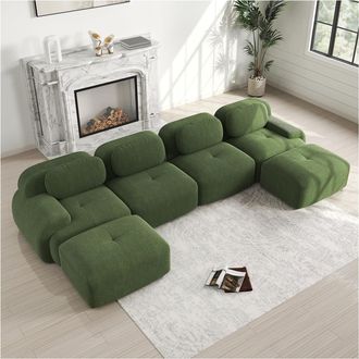 Generic L-f&ouml;rmiges modulares Cordsofa, modulares Ecksofa, Dreisitzer-Sofa, rahmenloses Sofa, ergonomisch, hochelastisch 32D gepolstert, for Wohnzimmer(Verde,4