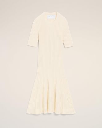 Ami Robe Mini Blanche A Godets en Maille Blanc - XXS - Femme