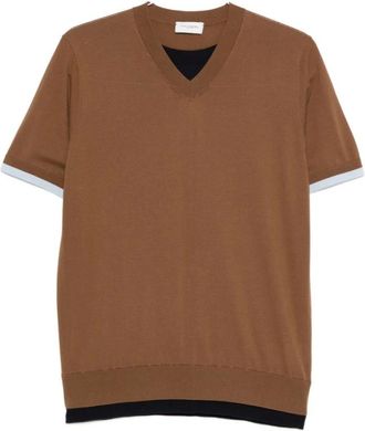 Paolo Pecora Homme, Pulls, Brun, Taille: XL Maglia scollo a V