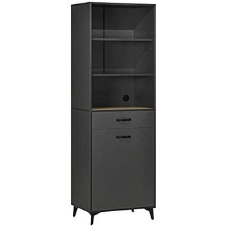 HOMCOM Buffet Cuisine Armoire Meuble de Rangement 180 cm pour Cuisine Salon Salle de Bain Design Industriel - pi&egrave;tement m&eacute;tal Noir Bois Gris