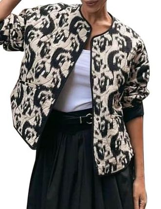 Generic Doudoune matelassée courte pour femme manteau rembourré léger à imprimé floral vintage boutonné vêtements dextérieur bouffants (Black03,M)