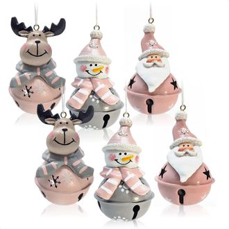 Com-Four 6-teiliges H&auml;ngedeko Set aus Polyresin 9 x 5 cm - Weihnachtsmannfigur, Schneemannfigur und Rentierfigur zum Aufh&auml;ngen - weihnachtliche Dekoration - We