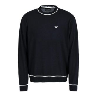 Emporio Armani Homme, Pulls, Noir, Taille: 2XL Pull en laine Manches longues Logo c&ocirc;tel&eacute;