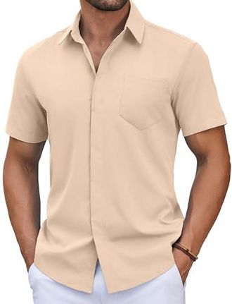 Coofandy Chemise dÉté Chemise à Manches Courtes pour Hommes Patte de Boutonnage Dissimulée Chemise Décontractée Chemise de Plage Légère Chemise Basique avec Po