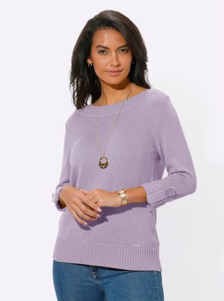Casual Looks 3/4 Arm-Pullover CASUAL LOOKS Pullover, Damen, Gr. 52, lila (flieder), 50% Baumwolle, 50% Polyacryl, unifarben, figurumspielend, Pullover, Topseller