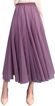 Feoya Jupe en tulle - Taille haute élastique - Jupe midi pour femme - Grand ourlet - Jupe longue élégante, Violet, taille unique
