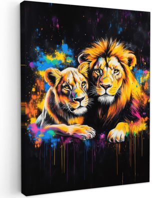 MuchoWow &copy; Bild auf Leinwand 50x70 cm Schlafzimmer Bilder Badezimmer Wand Deko Wohnzimmer Modern Wanddeko Bilderwand Geschenk L&ouml;wen - Malerei - Farben