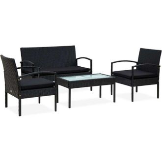 vidaXL vidaXL Salon de jardin 4 pcs avec coussins R&eacute;sine tress&eacute;e Noir