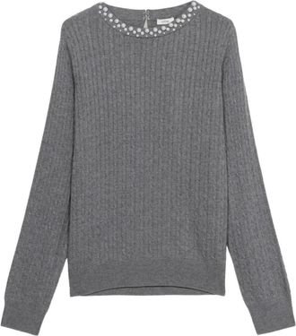 Oltre Femme, Pulls, Gris, Taille: 44 FR Pull ras du cou avec appliqu&eacute;s
