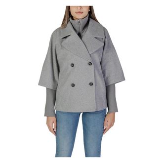 Jacqueline de Yong Grauer V-Ausschnitt Mantel mit Taschen - - Coats - Damen - Grau - M