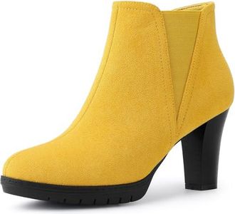 Allegra K Womens Round Toe Block Heels Chelsea Ankle Boots Yellow US 6.5/UK 4.5/EU 37