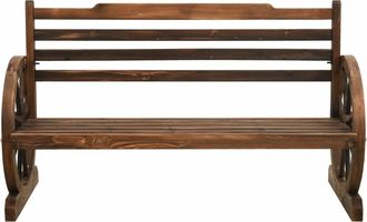 tidyard Gartenbank mit Wagenrad-Design Holzbank Sitzbank Armlehnenbank Hochlehnenbank Balkonbank Terrassenbank 112 cm Massivholz Tanne (Max. Belastbarkeit: 20