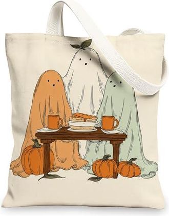 Generic Sacs fourre-tout en toile motif fantômes, mignons personnages dHalloween, sacs réutilisables, amusants et légers et lavables avec bandoulière pour Tr,